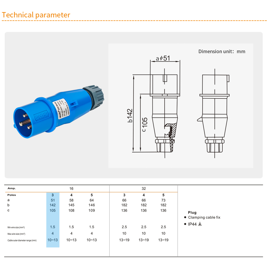 16A Waterproof 3Pin Connector Socket| WEIPU Connector