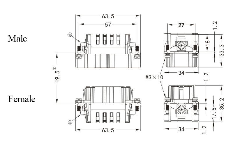 HE-010-MC HA-010-FC Male and Female 16A 500V 10+PE Crimp termination Connector For Sale - WEIPU