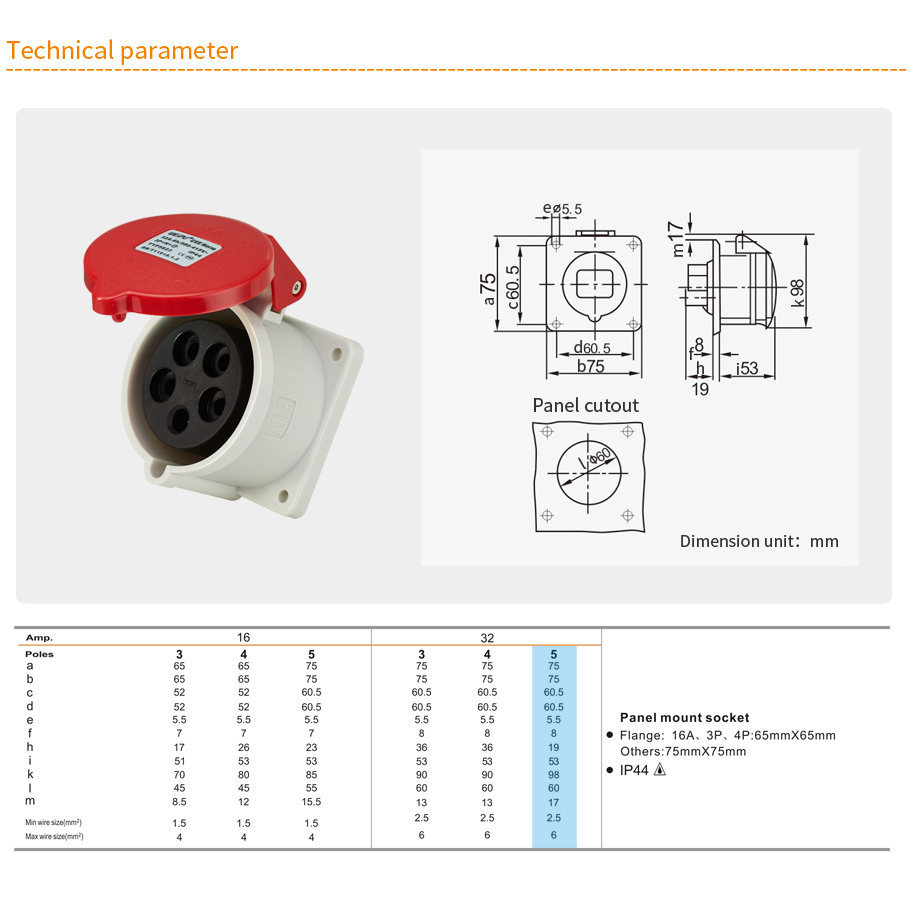 Industrial Connector - socket - Panel mount socket Supply - WEIPU