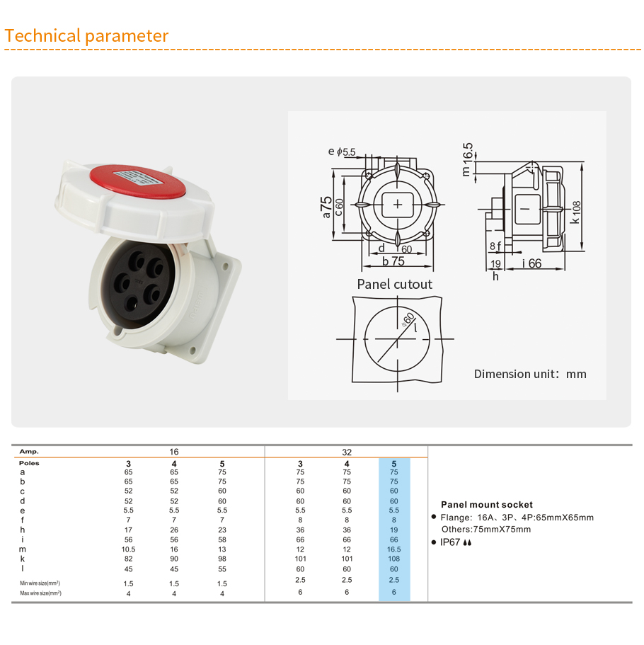 Industrial Connector - socket - Panel mount socket Supply - WEIPU