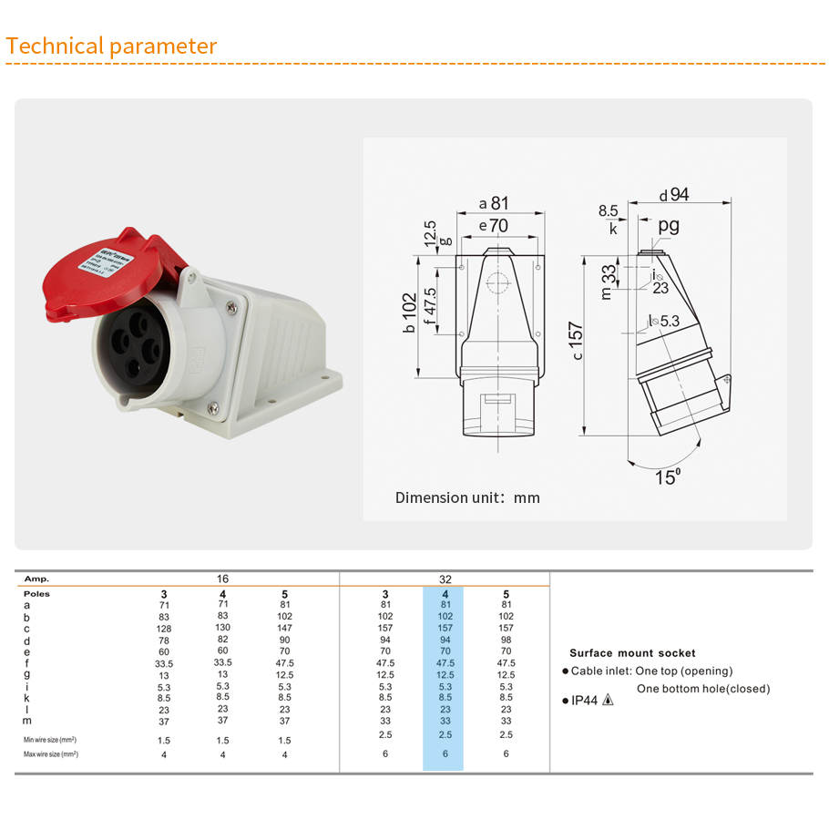 32A 4PIN Surface Mount Socket TYP6818-IP44 For Sale - WEIPU