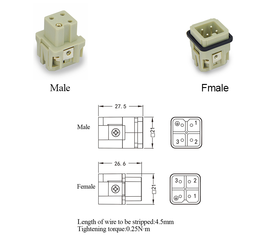 HA-003- HA-003-F Male and Female 10A 230/400v 3+PE Screw Contact Connector For Sale - WEIPU