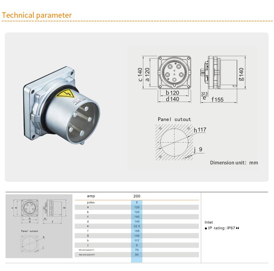200A 5PIN Connector socket TYP752456-IP67 For Sale - WEIPU
